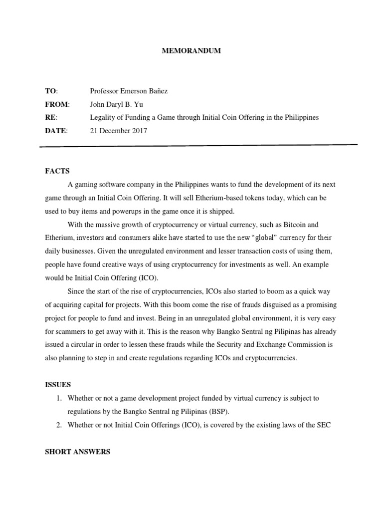 (YU) Legal Memorandum | PDF | Cryptocurrency | Currency