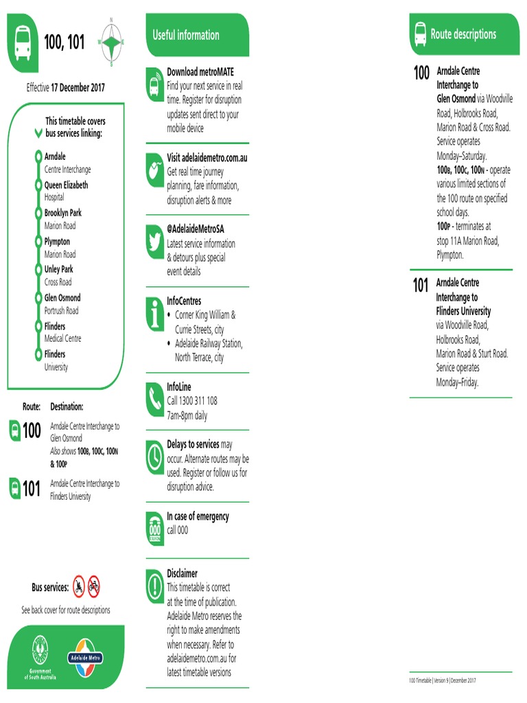 100 & 101 Bus Timetable Overview | PDF | Adelaide | Public Transport