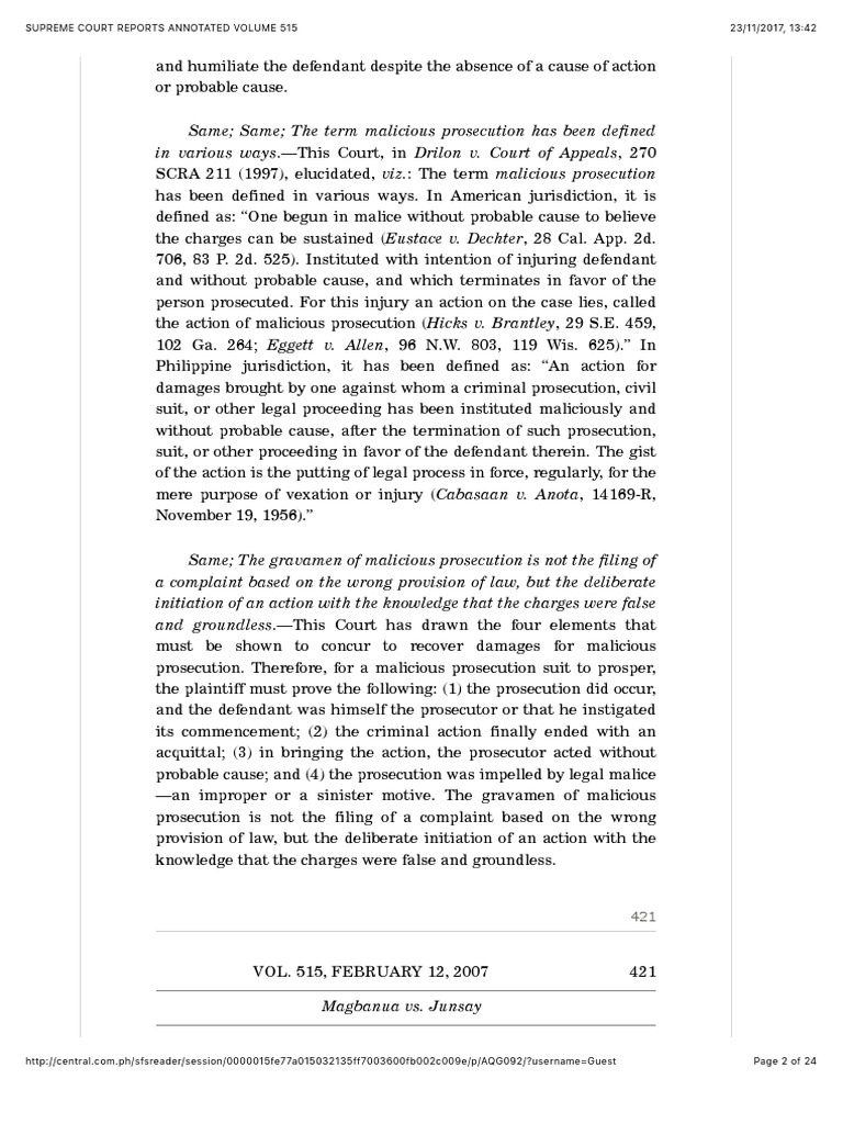 Elements of the Tort of Malicious Prosecution in Philippine ...