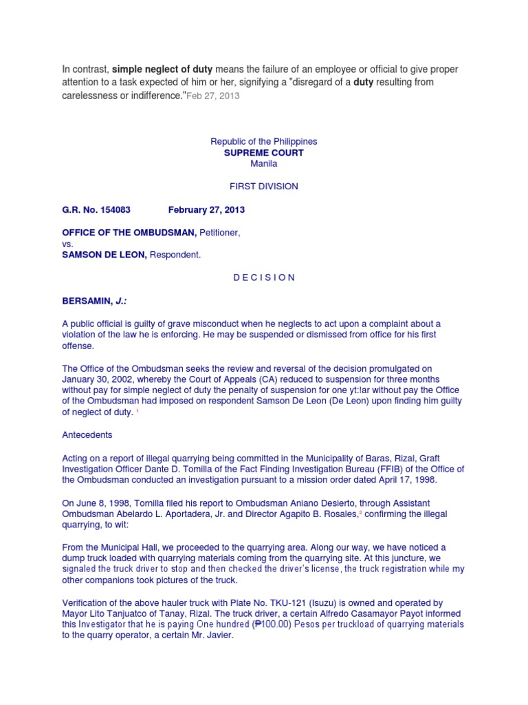 Simple Neglect of Duty | PDF | Lawsuit | Judgment (Law)
