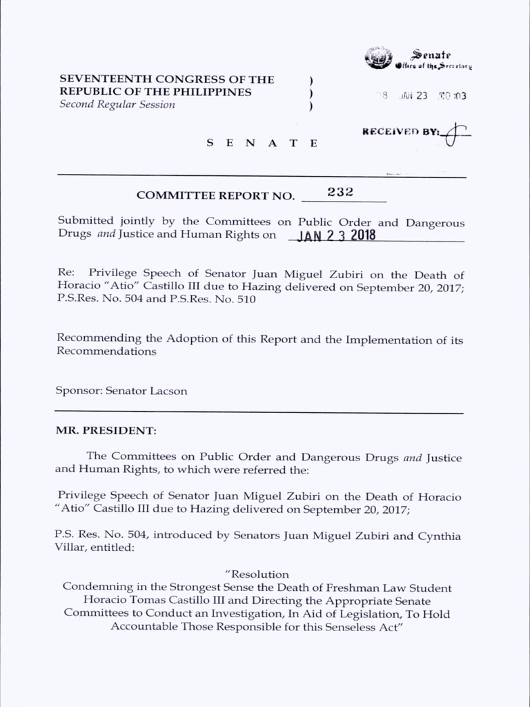 PingBills - Committee Report 232: On The Death of Horacio Castillo III ...