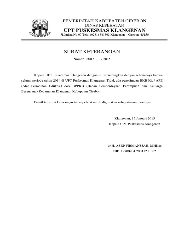 Surat Keterangan BKB Kit | PDF