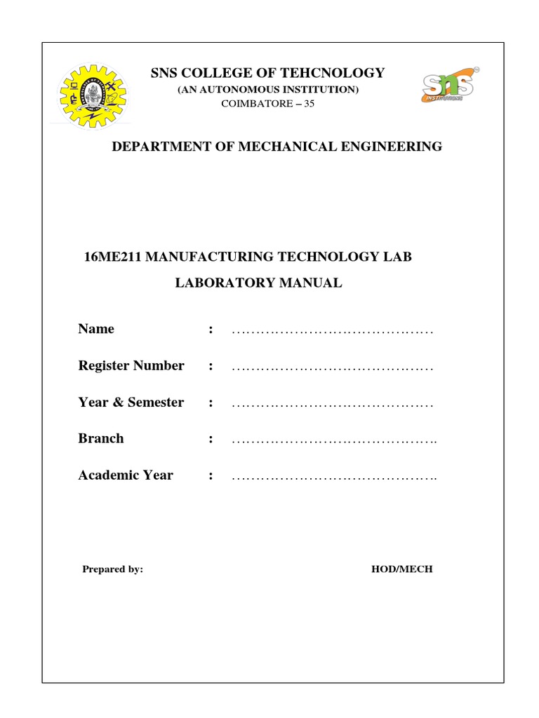 Manufacturing Technology Lab Manual | PDF | Machining | Grinding ...