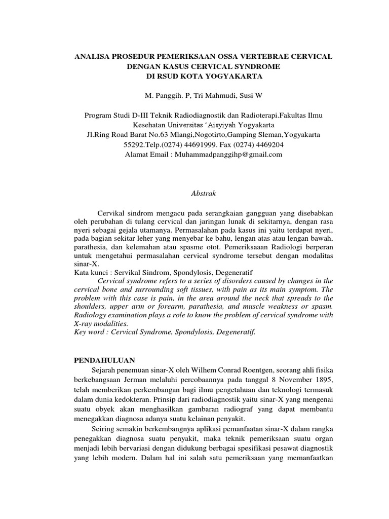 Proposal Metode Analisis Prosedur Pemeriksaan Ossa Vertebrae Cervical Dengan Kasus Cervical ...