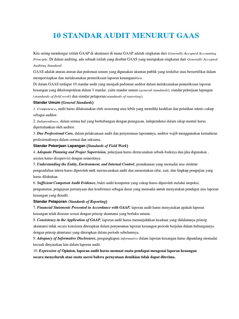 10 Standar Audit Menurut GAAS | PDF | Karier & Perkembangan ...