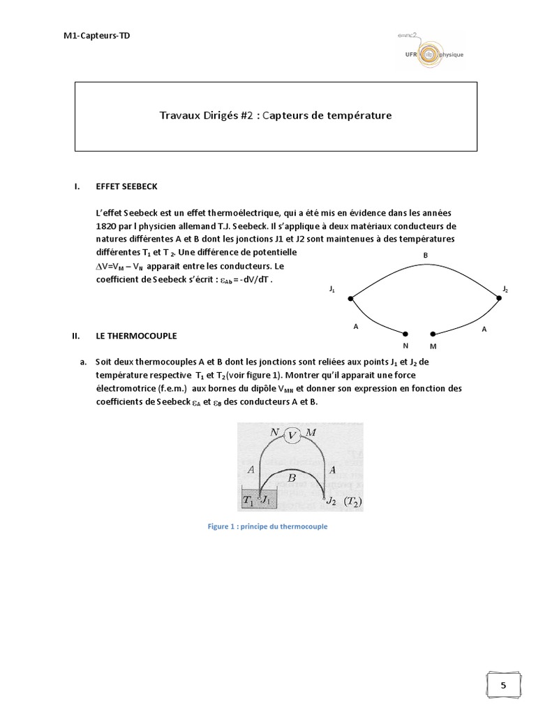 M1 Capteur TD 2 | PDF | Thermocouple | Grandeur physique