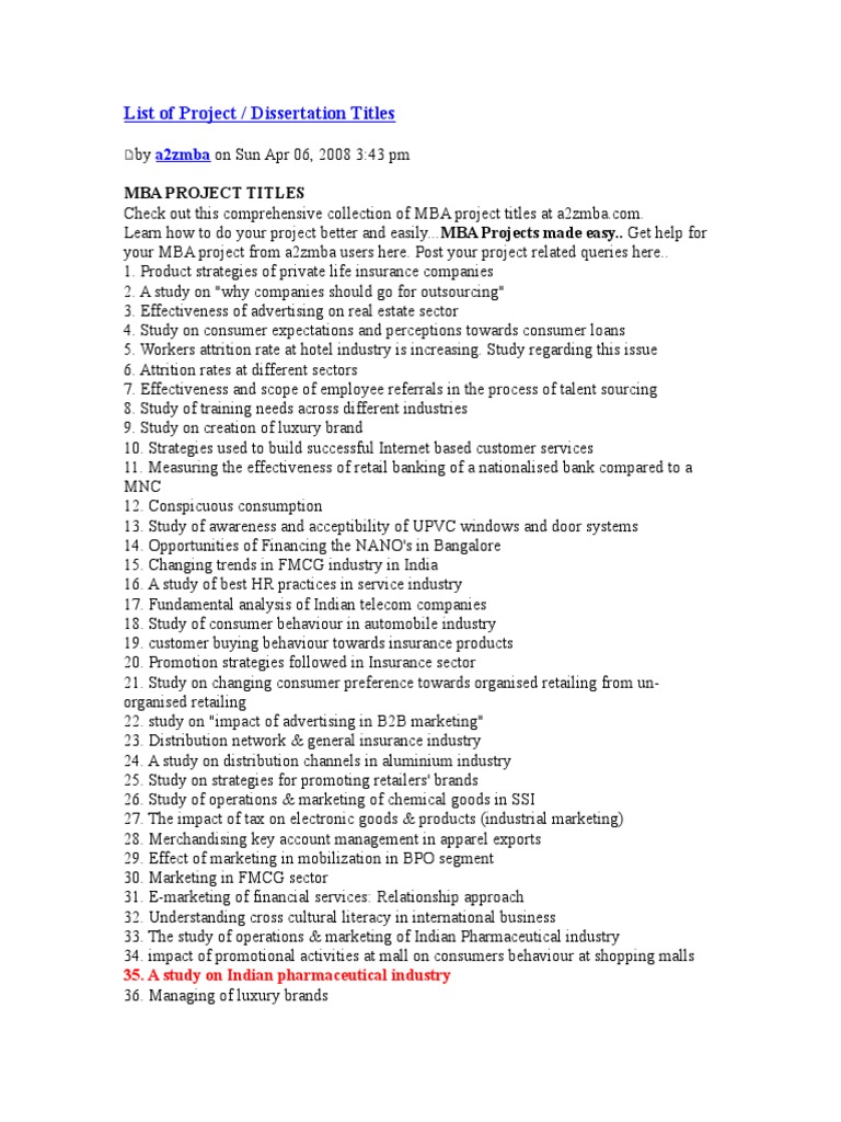 List of MBA Project | PDF | Consumer Behaviour | Retail