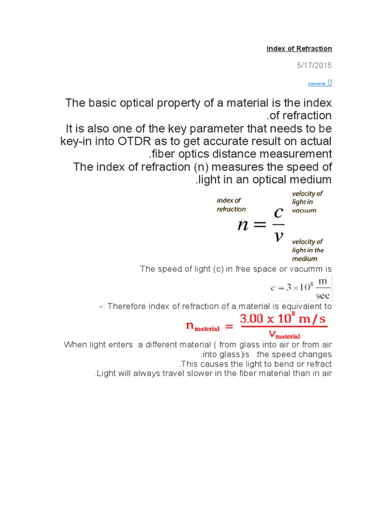 Fiber Optics Index of Refraction | PDF | Science & Mathematics