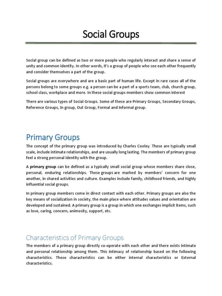 Primary Social Groups | PDF | Social Group | Intimate Relationships