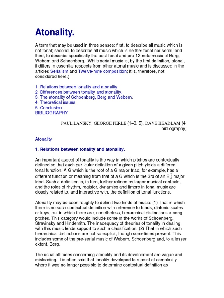 Atonality.: Serialism Twelve-Note Composition | PDF | Interval (Music ...