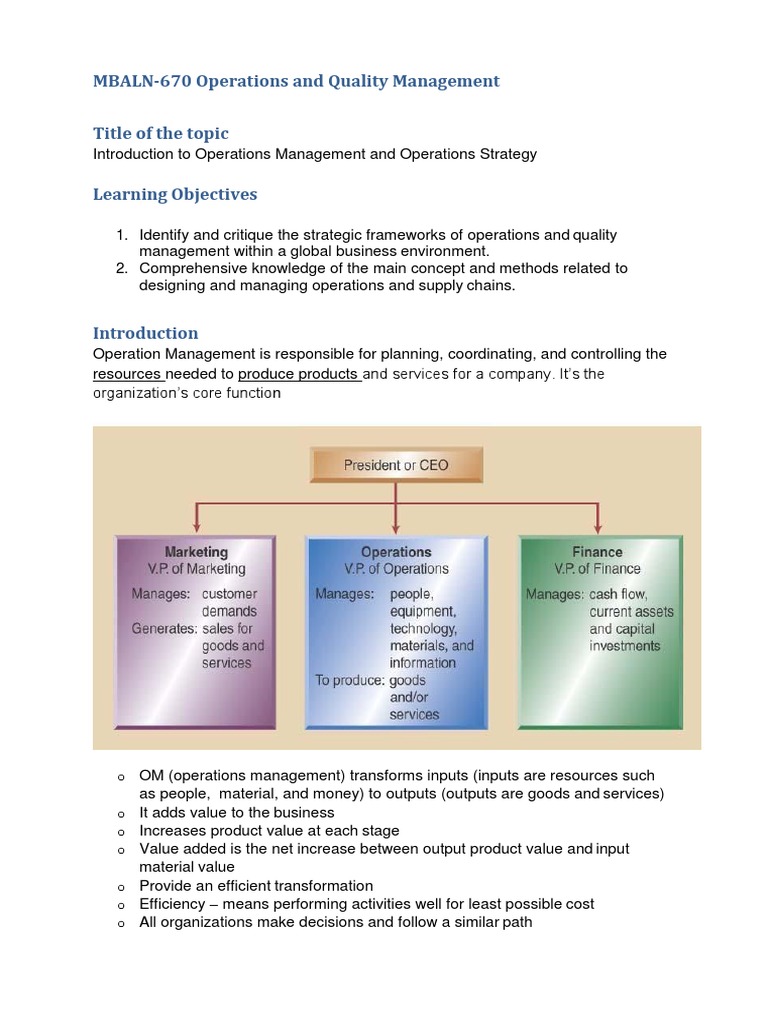 An Introduction to Operations Management and Operations Strategy | PDF ...