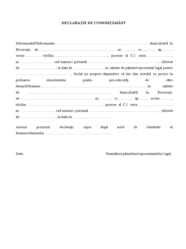 Declaratie de Consimtamant