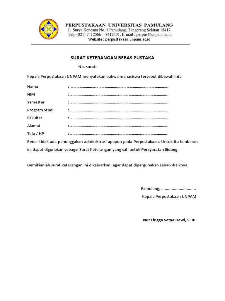 Surat Bebas Pustaka PDF | PDF
