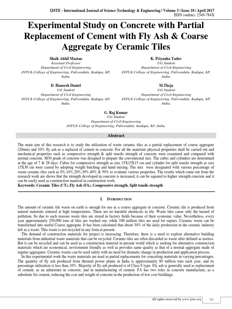 Experimental Study On Concrete With Partial Replacement of Cement With ...