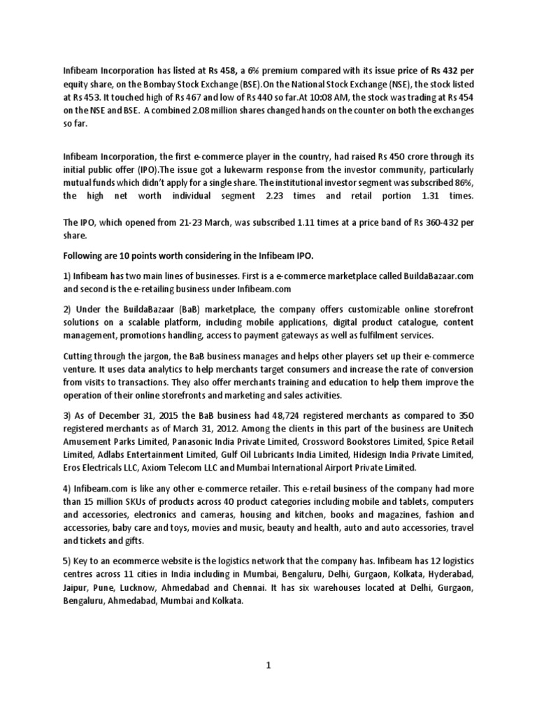 4 Infibeam IPO Case Study | PDF | Initial Public Offering | E Commerce