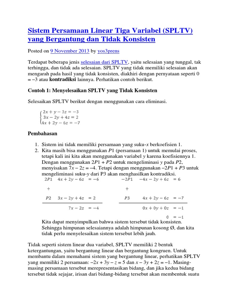 Sistem Persamaan Linear Tiga Variabel | PDF