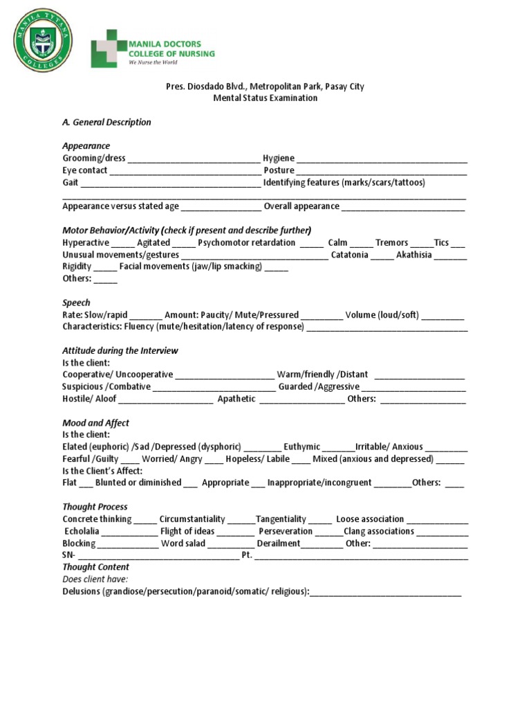 A. General Description Appearance: Does Client Have | PDF | Emergence ...