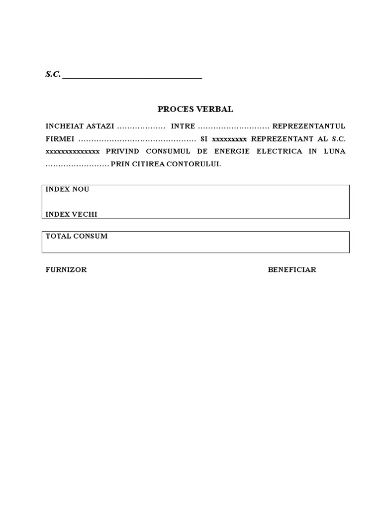 Proces Verbal Citire Contor Refurnizare Energie Electrica Viziteaza WWW ...