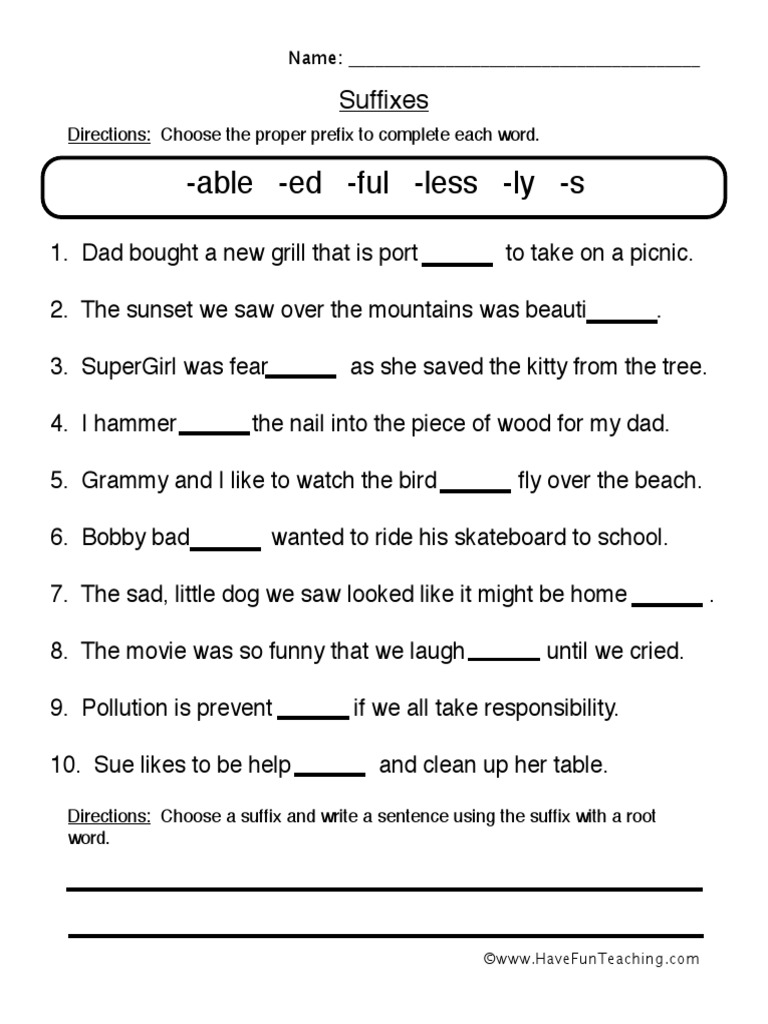 Suffix Worksheet 1 2 | PDF