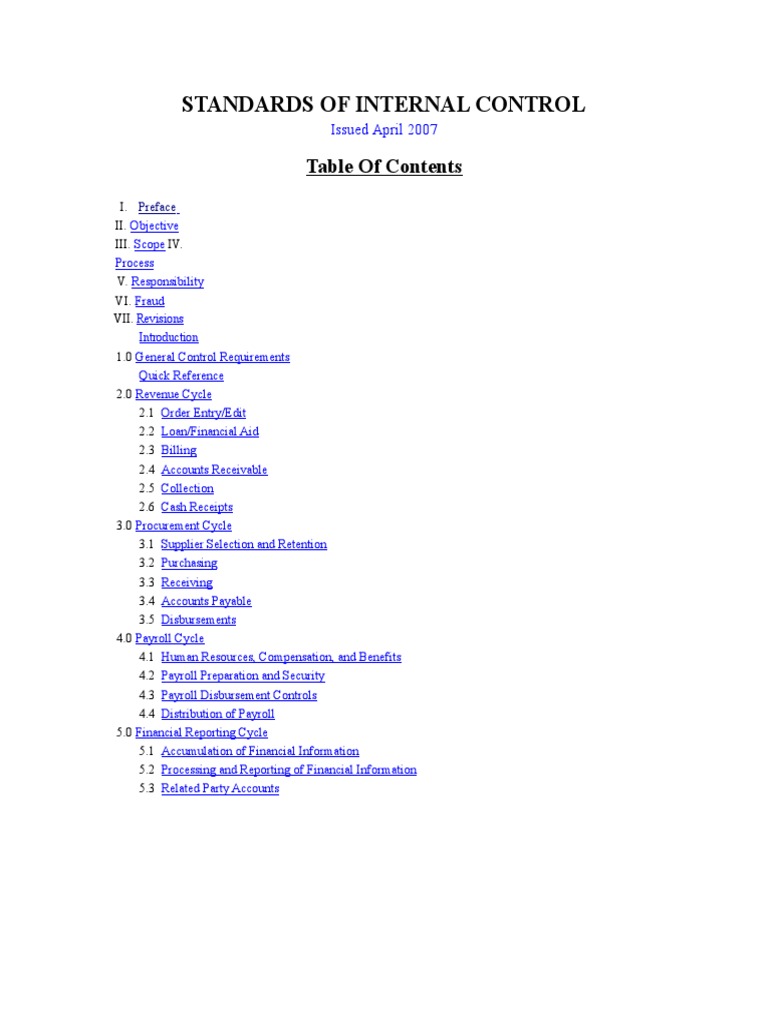 Standards of Internal Controls | PDF | Internal Control | Audit