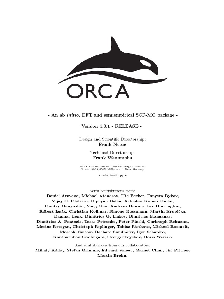 Orca Manual 4 0 1 | PDF | Density Functional Theory | Hartree–Fock Method