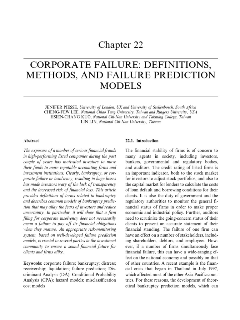 Chapter 22 - Corporate Failure Definitions-Methods and Failure ...