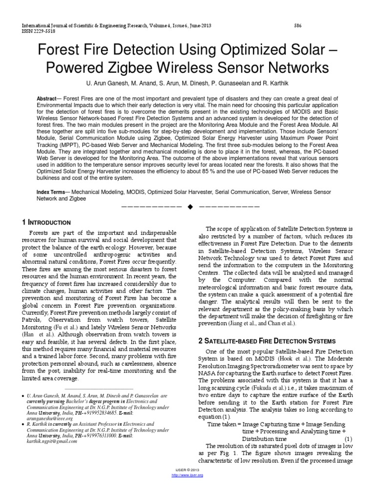 Forest Fire Detection Using Optimized Solar Powered Zigbee Wireless