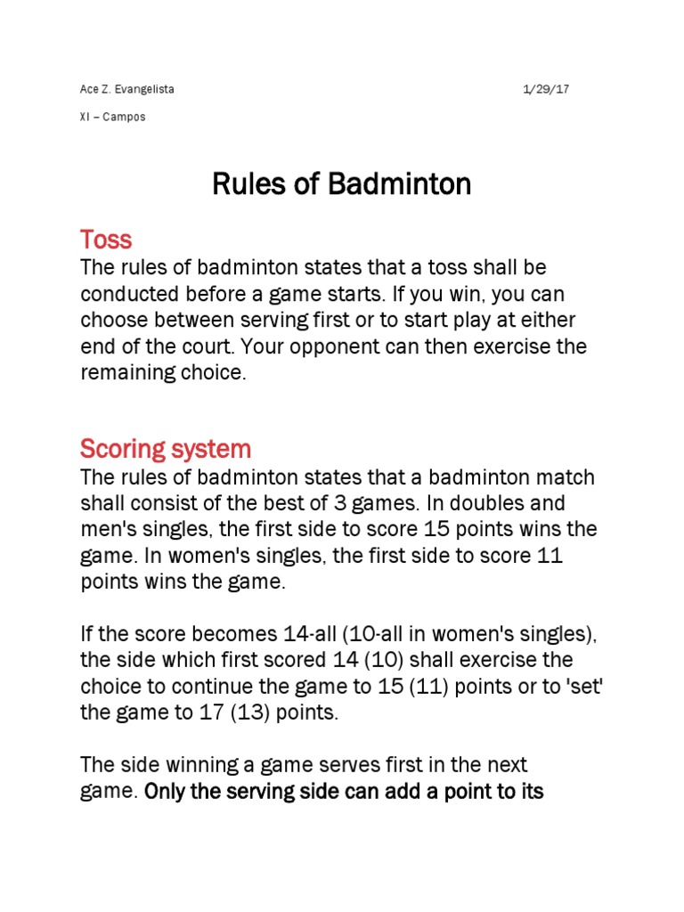 Badminton Rules | PDF | Referee | Ball Games