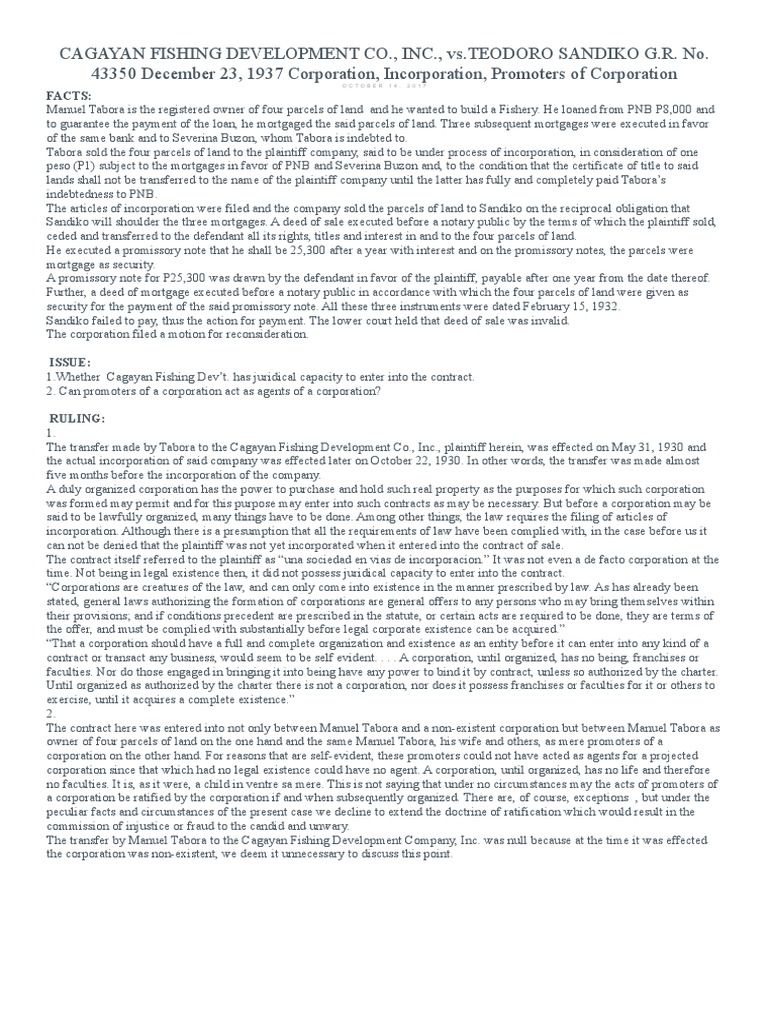 Cagayan Fishing Development Co | PDF | Corporations | Mortgage Law