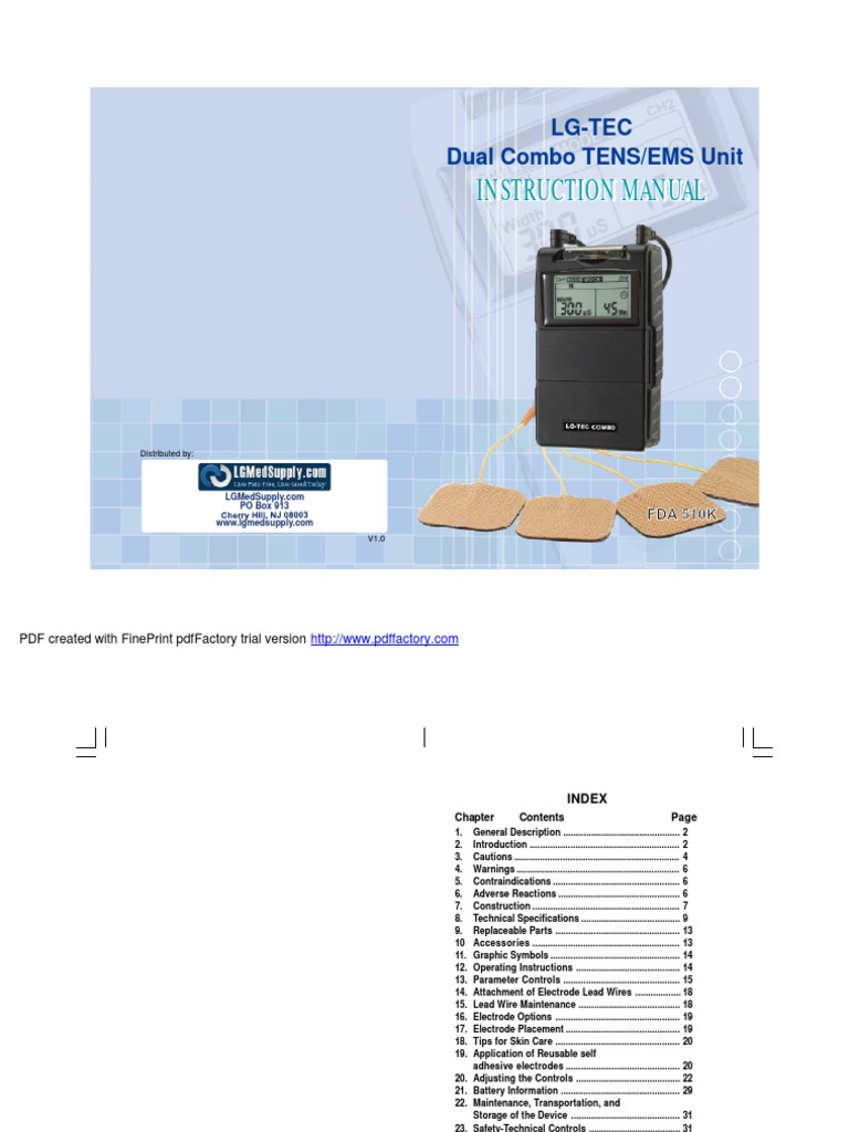 Dual Combo TENS/EMS Unit Instruction Manual | PDF | Pain | Electrical ...