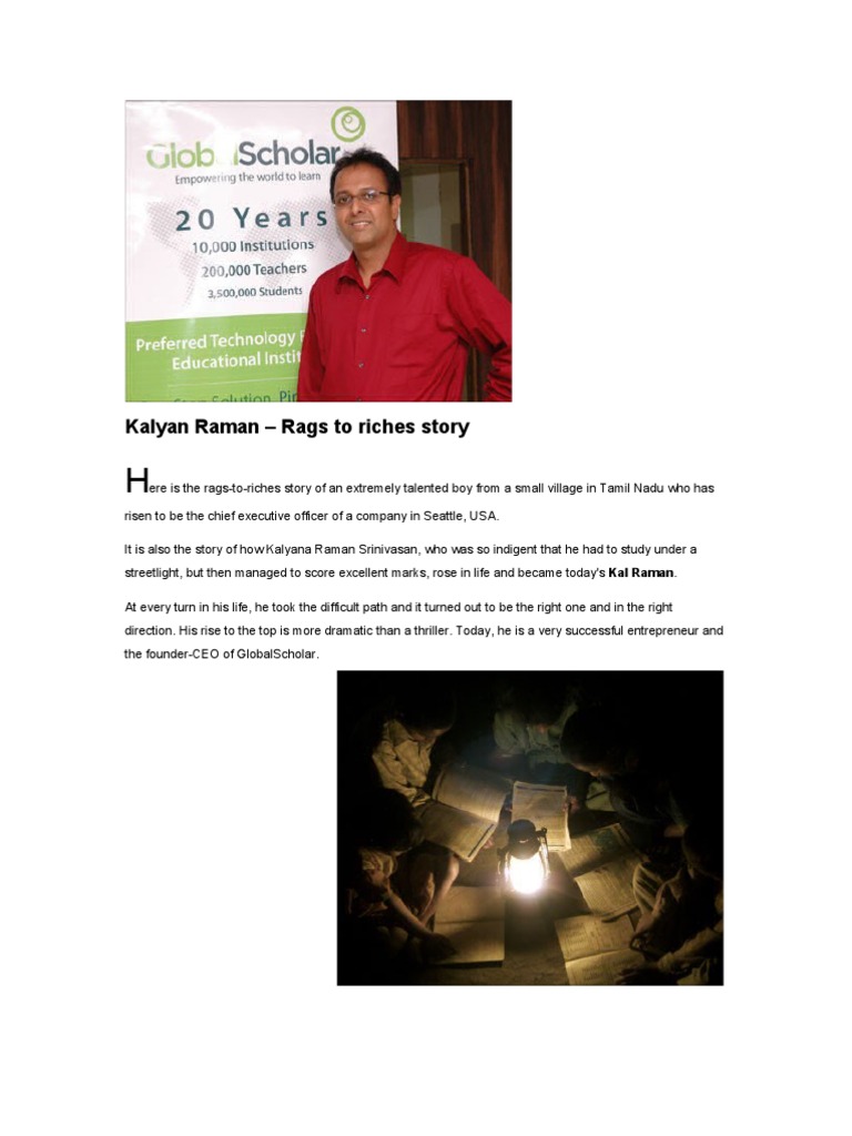 Kalyan Raman - Rags To Riches Story | PDF | Teachers