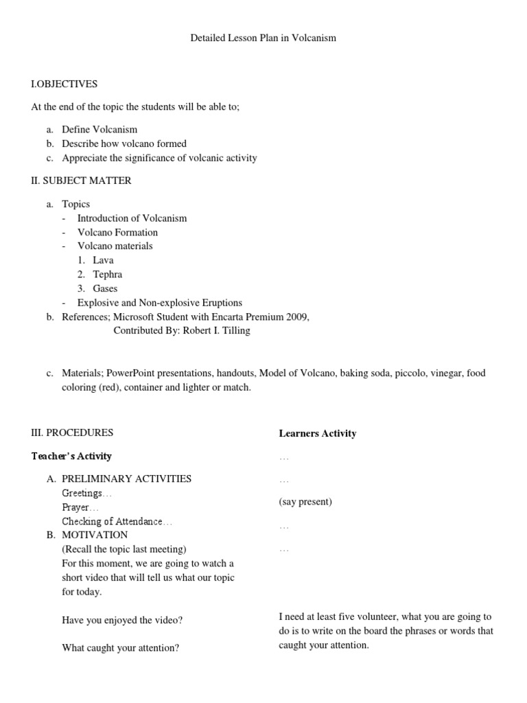 Detailed Lesson Plan in Volcanism | PDF | Lava | Volcano