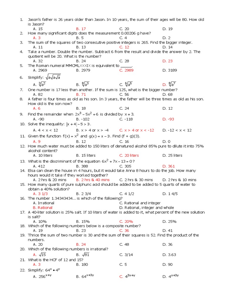 Algebra Questions | PDF | Numbers | Prime Number