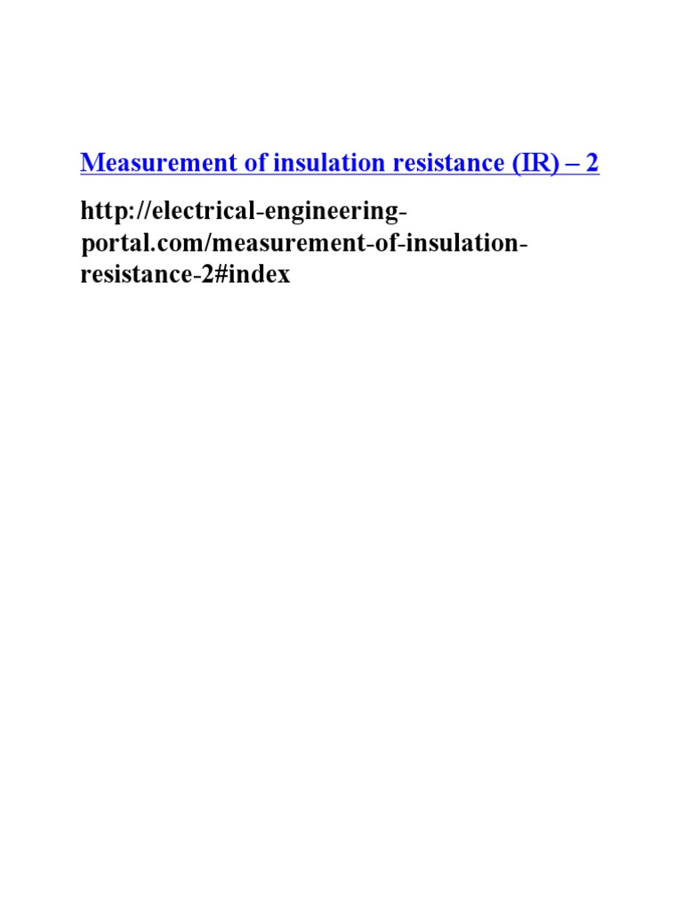 Measurement of Insulation Resistance | PDF | Insulator (Electricity ...