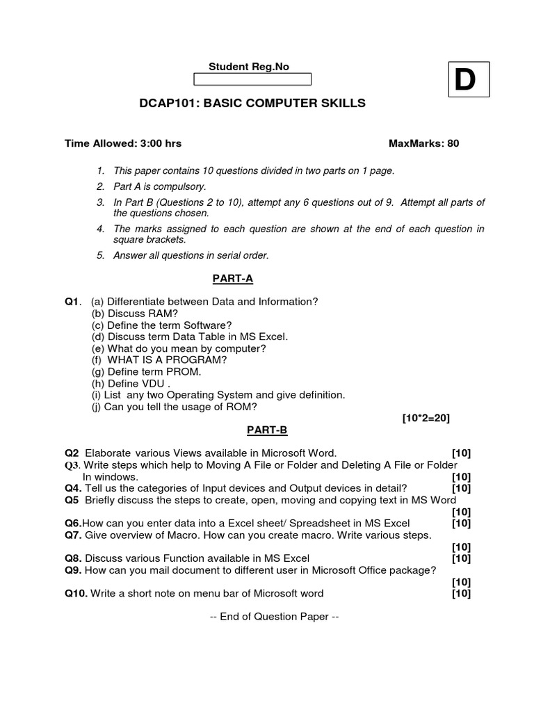 Dcap101: Basic Computer Skills | PDF