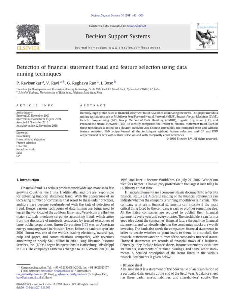 Detection of Financial Statement Fraud and Feature Selection Using Data Mining Techniques | PDF ...