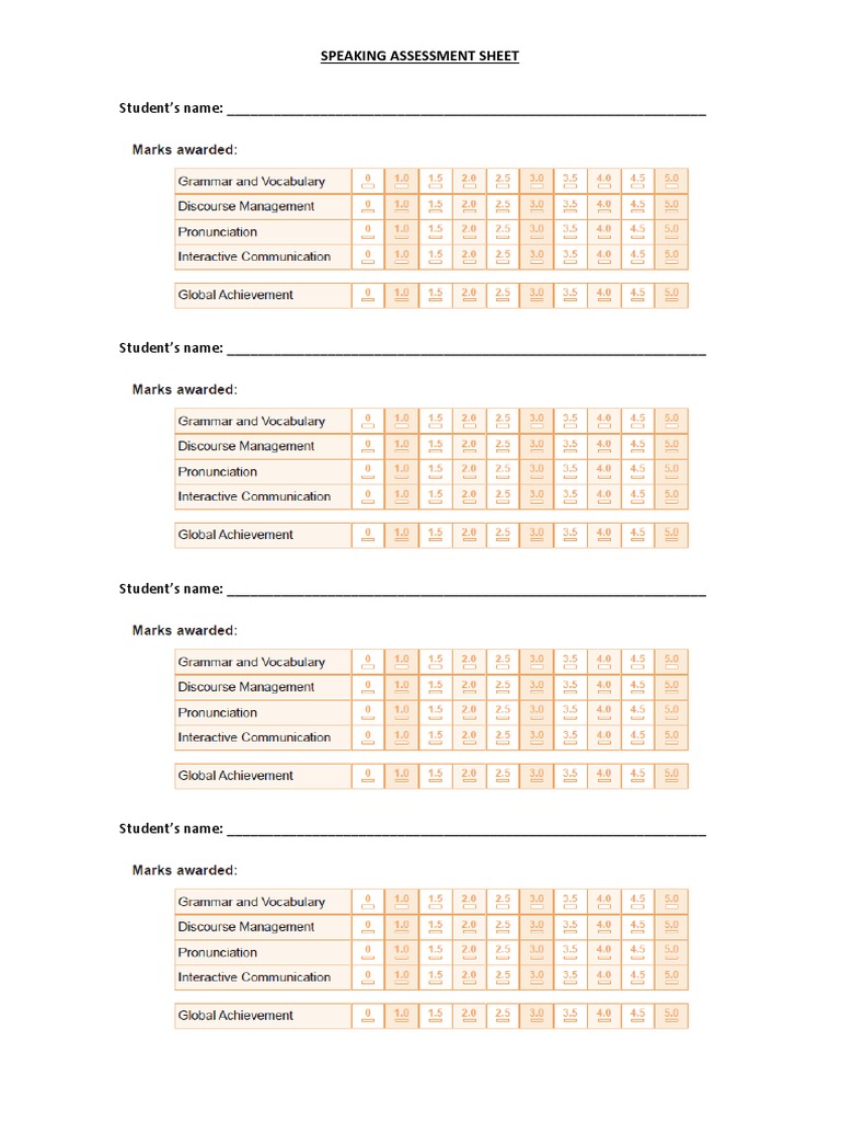 Speaking PET Mark Sheet | PDF