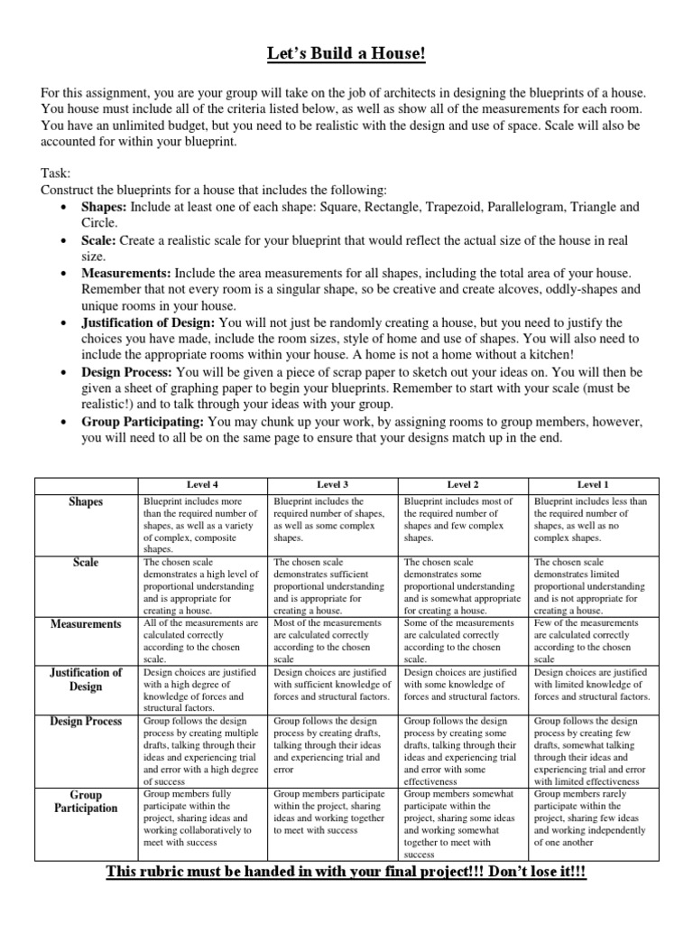 Let's Build A House!: This Rubric Must Be Handed in With Your Final ...
