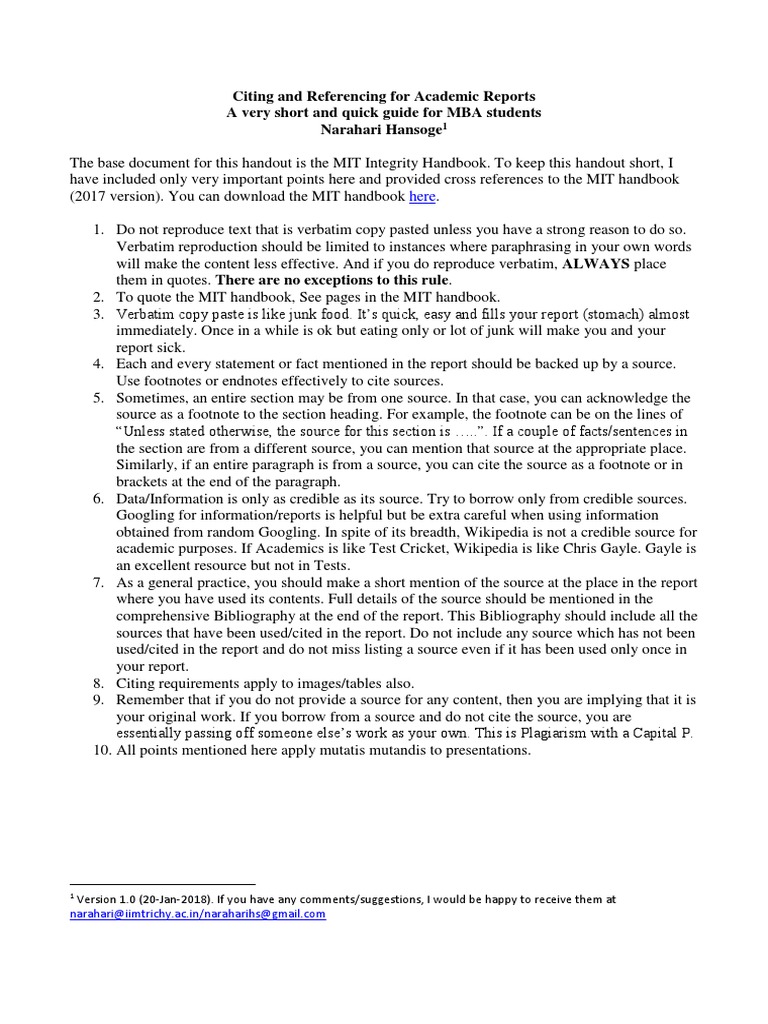Citing and Referencing For Academic Reports | PDF | Note (Typography)