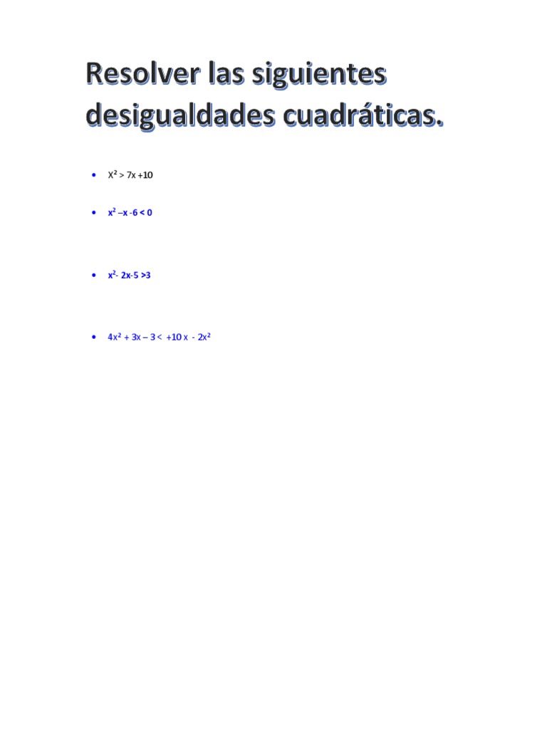 Ejercicios de Desigualdades Cuadráticas | PDF