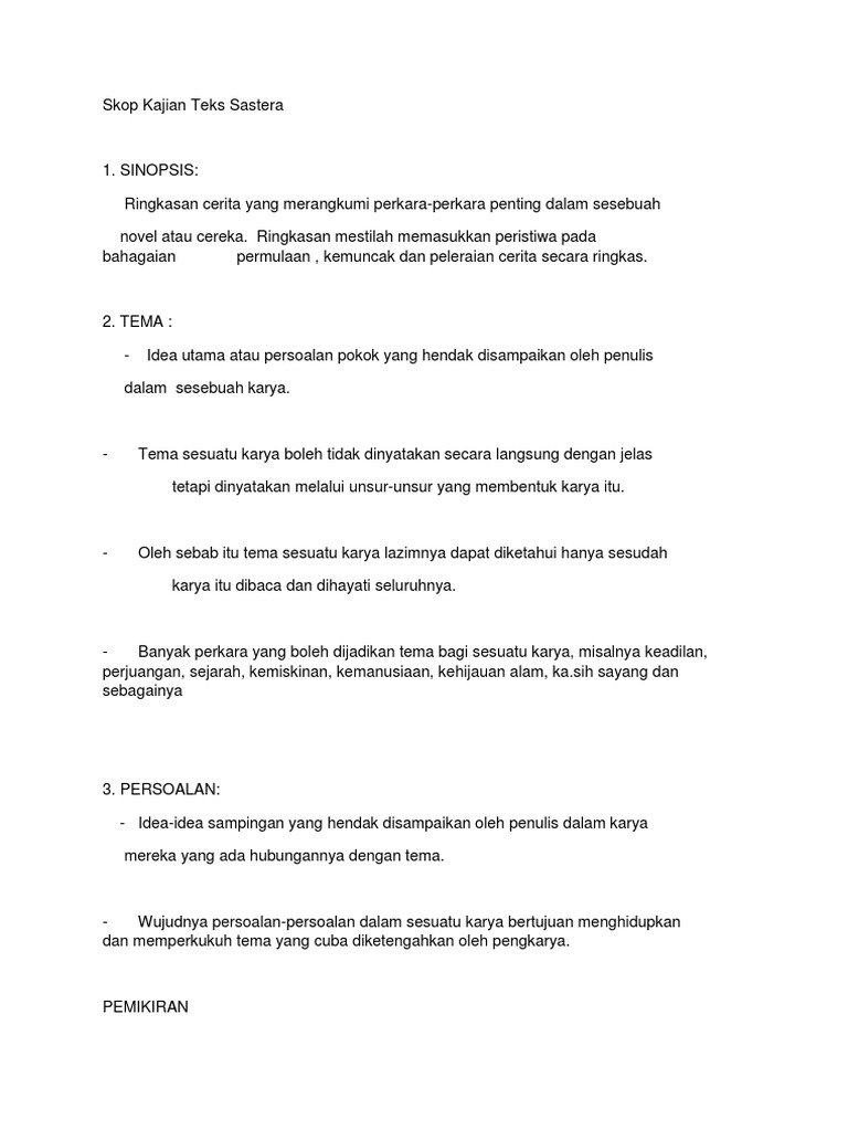 Skop Kajian Teks Sastera dan Elemen Sastera | PDF