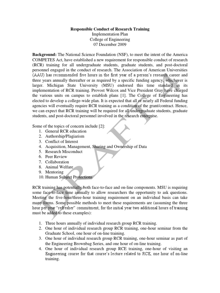 Engineering RCR Plan | PDF | Institutional Review Board | Postgraduate ...