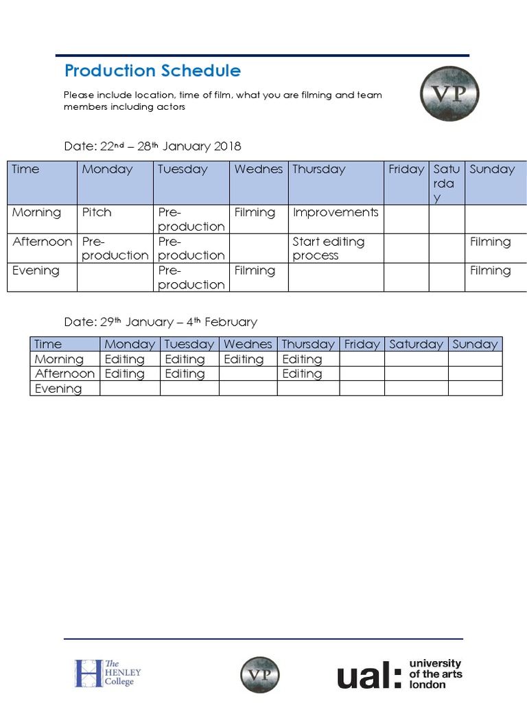 Film Production Schedule January 2018 | PDF
