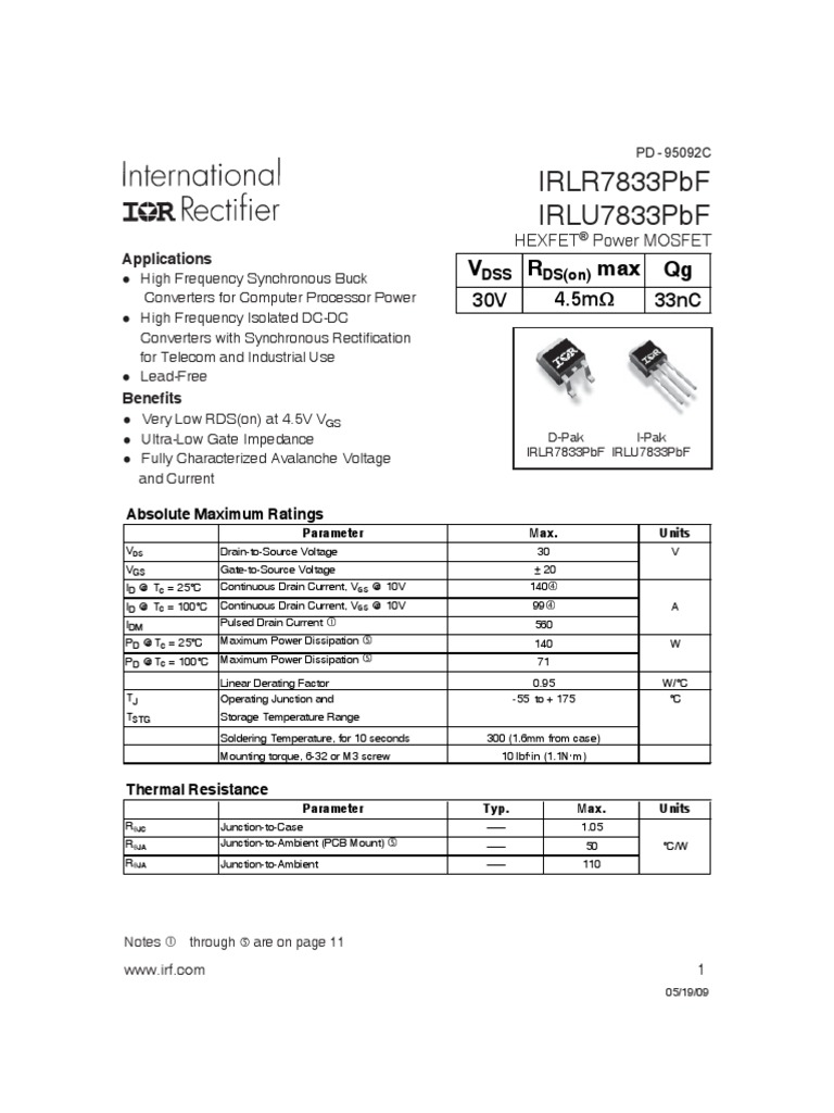 LR 7833 | PDF | Field Effect Transistor | Mosfet
