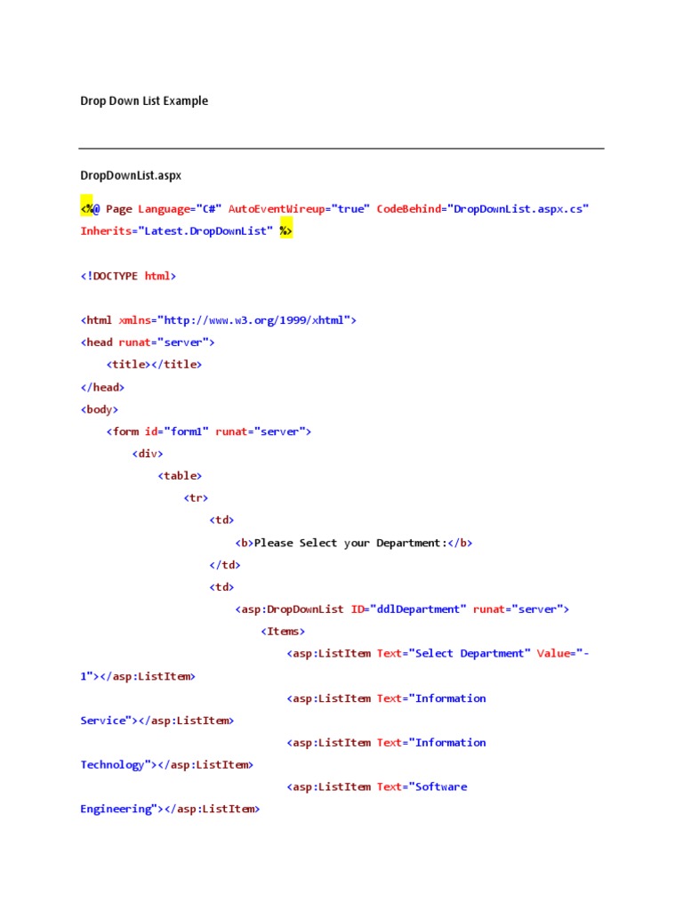 Drop Down List Example ASP | PDF | Active Server Pages | Software