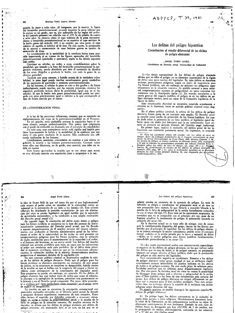 1981 - Los Delitos de Peligro Hipotetico - Angel Torio Lopez | PDF ...