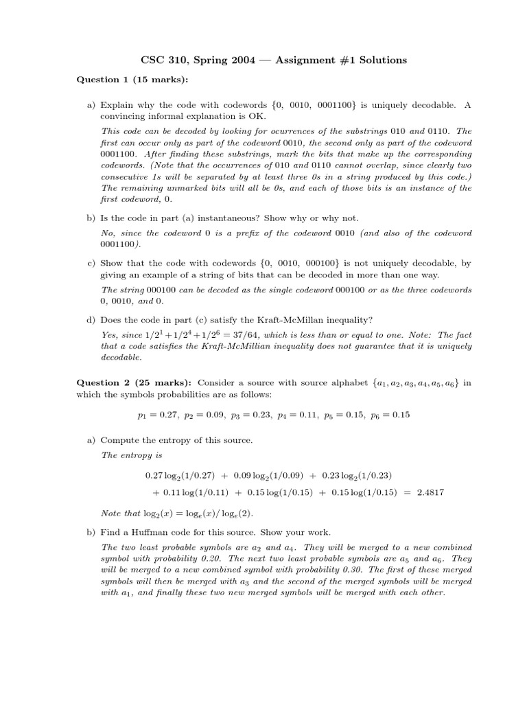CSC 310, Spring 2004 - Assignment #1 Solutions | PDF | Computer Programming | Algorithms