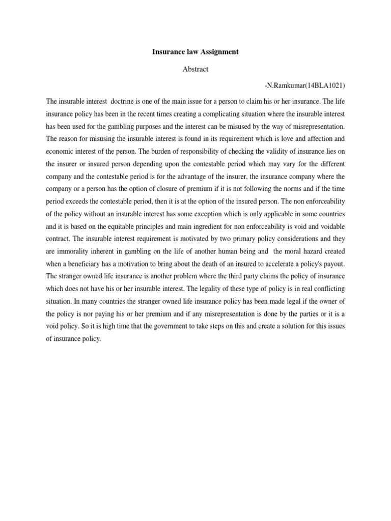 Insurance Law Assignment | PDF | Insurance Policy | Insurance