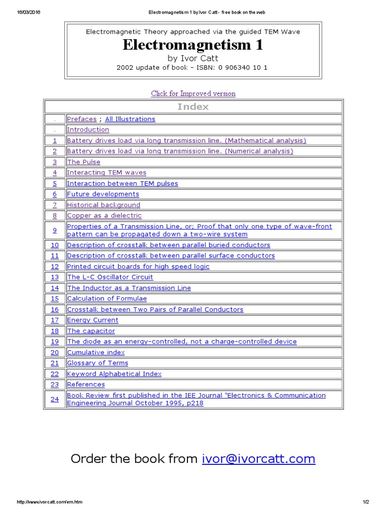 Electromagnetism Book by Ivor Catt | PDF | Transmission Line | Electric ...