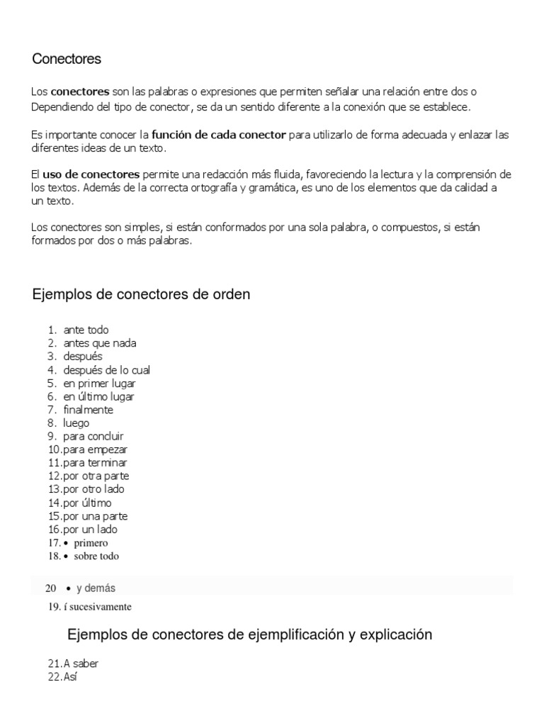 Conectores para Sexto Grado de Primaria | PDF